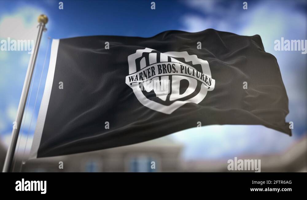 Warner Bros Flag Waving Slow Motion 3D Rendering Blue Sky Background ...