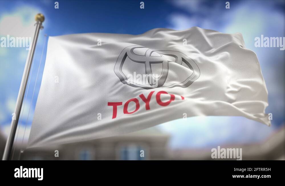Toyota Flag Waving Slow Motion 3D Rendering Blue Sky Background ...