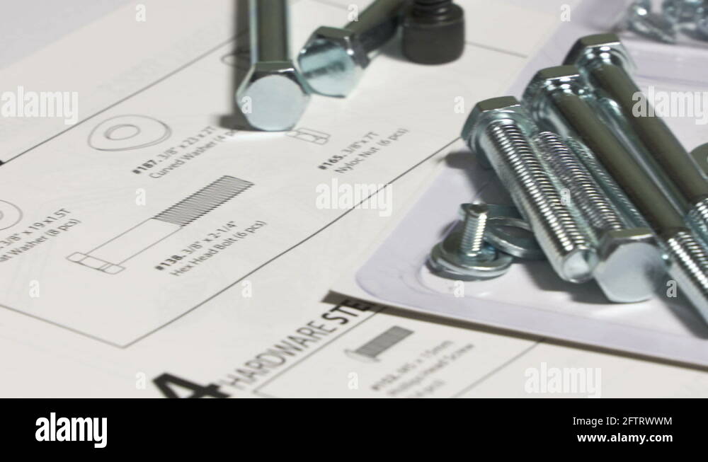 Checklist and assembly hardware kit including screws, bolts, washers ...