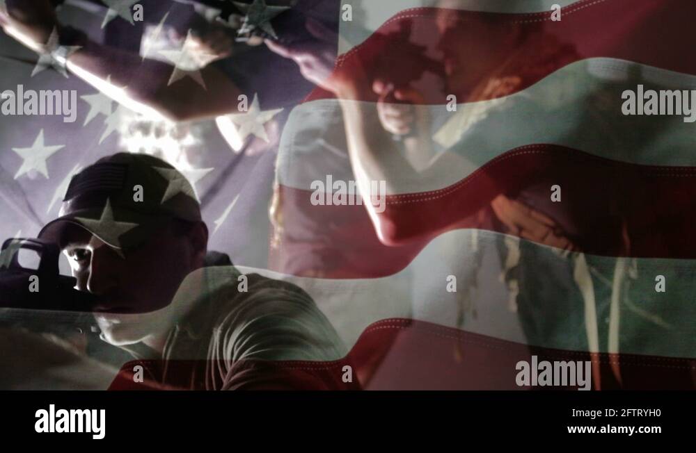 Special Forces posing with guns American flag in background Stock Video ...