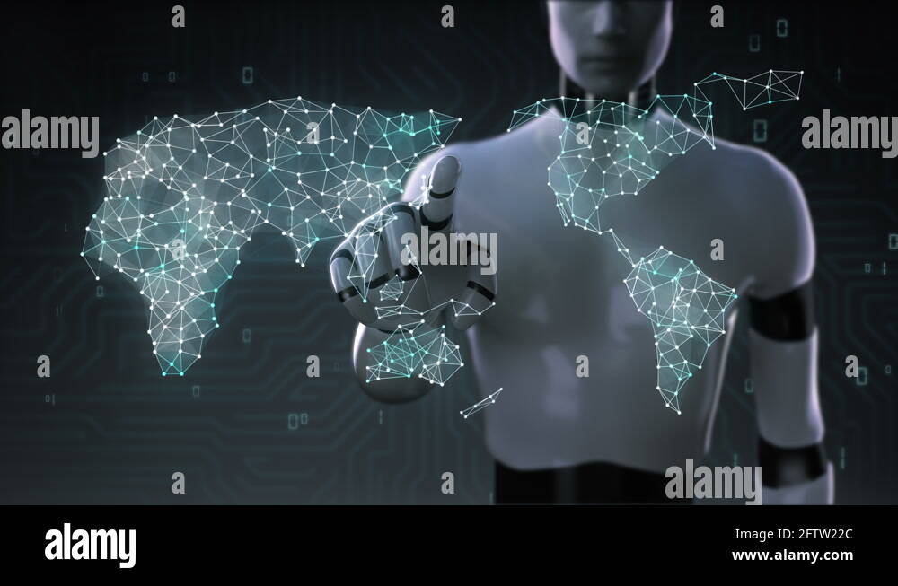 Robot touch IoT technology connect global world map. map, internet of ...