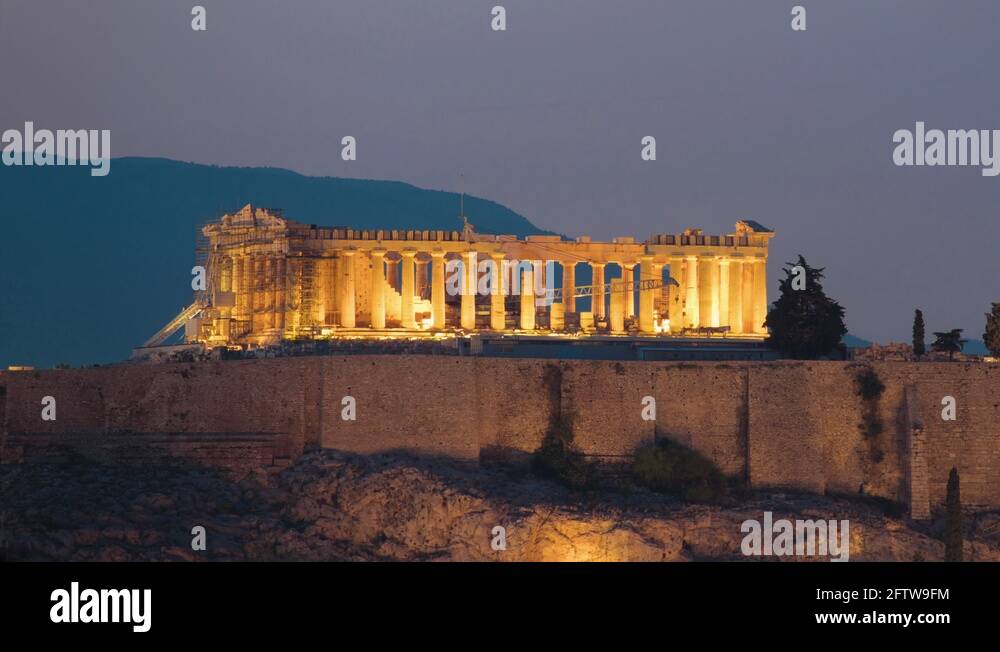 Acropolis Parthenon evening to night time lapse rare sideview Stock ...