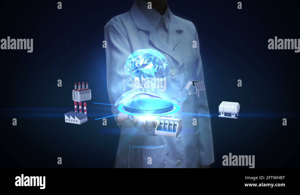 Female scientist, Smart Factory, solar panel, generator connect digital ...