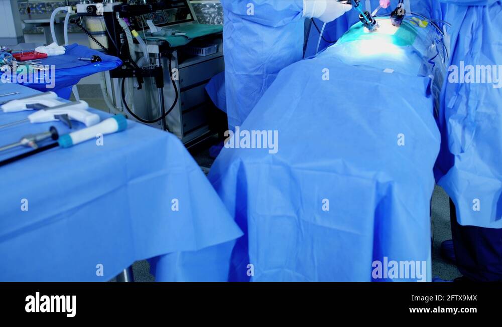 Surgical hospital Laparoscopy Operation carried out by Caucasian male ...