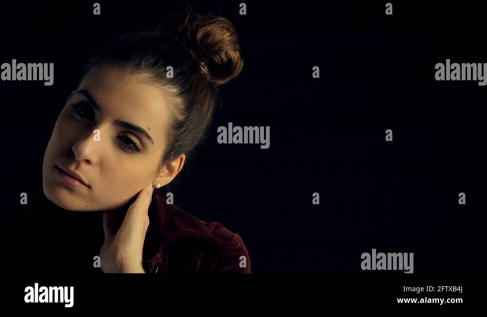 Business woman waiting portrait black background Stock Video Footage ...