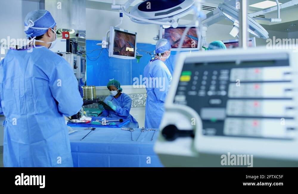 Surgical hospital Laparoscopic Operation carried out by Caucasian male ...