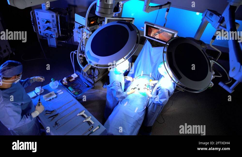 Laparoscopy overhead surgical training operation transmitted on ...