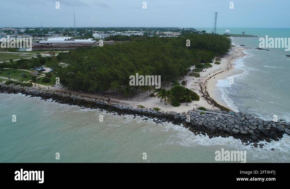Fort Zachary Taylor Beach and fort aerial 4k video Stock Video Footage ...