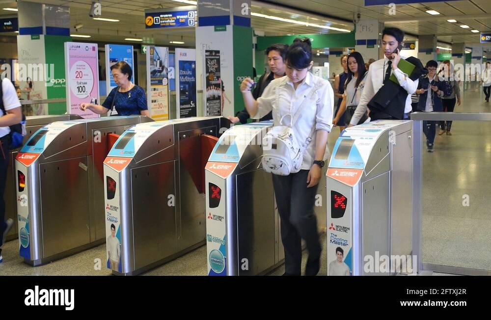 Crowd Of People Going Through Ticket Gate in Subway. Bangkok, 12 May ...
