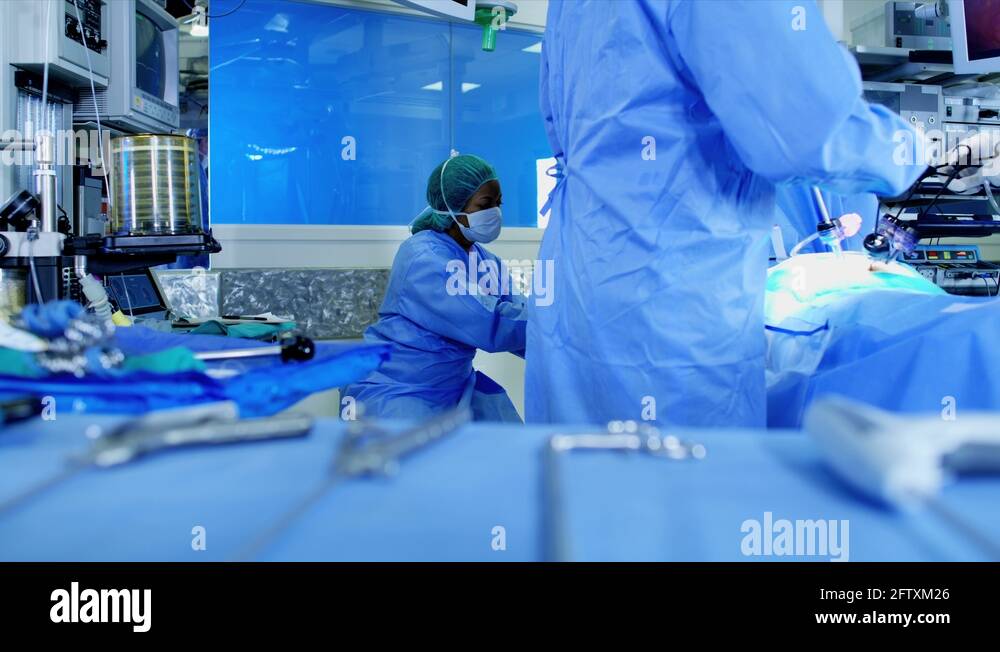 Surgical hospital Laparoscopic Operation carried out by Caucasian male ...