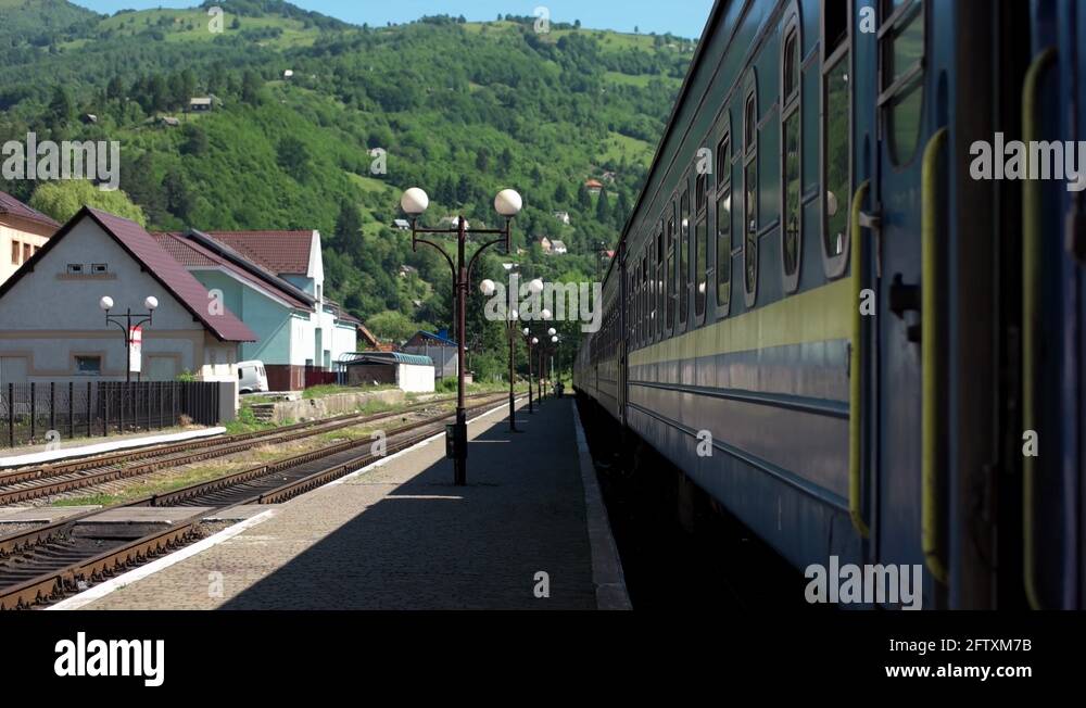 Walk Into a Train at the Country Train Station With a Gimbal Motion ...
