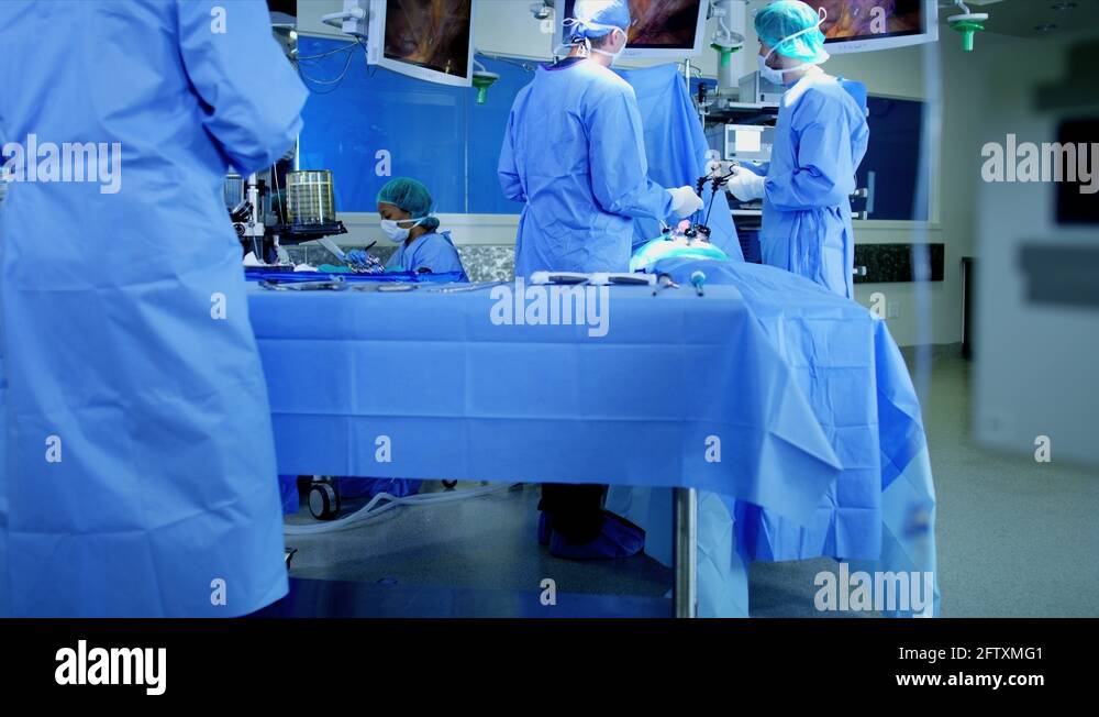 Surgical hospital Laparoscopy Operation carried out by Caucasian male ...