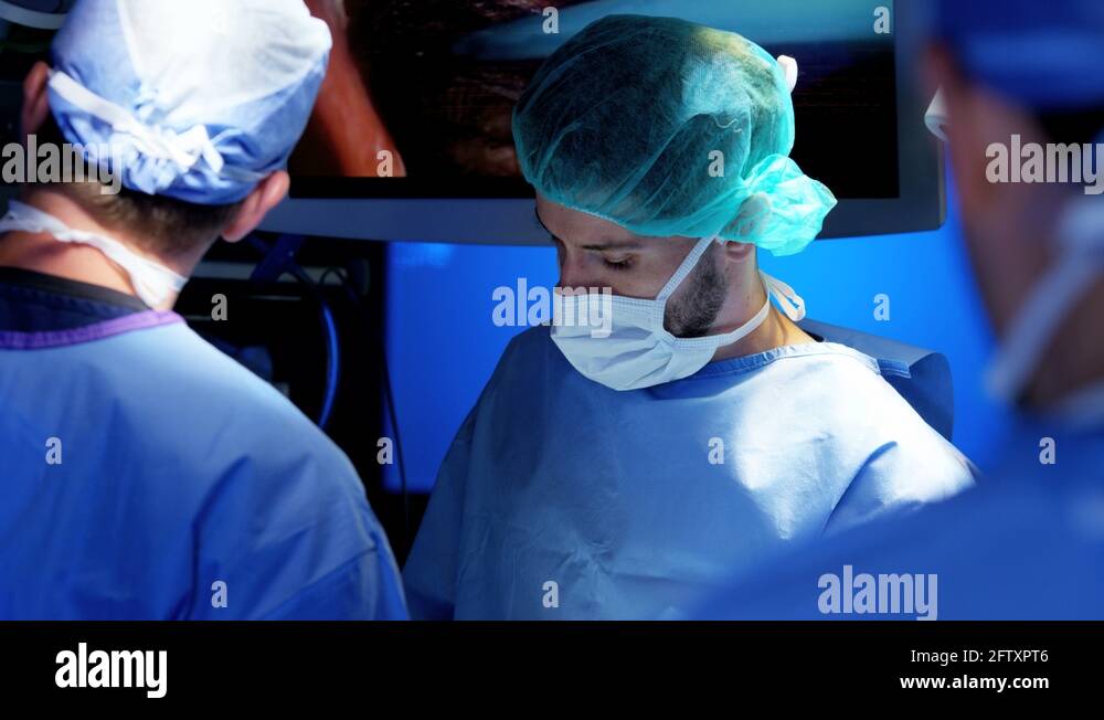 Laparoscopic surgical operation transmitted on hospital monitors ...