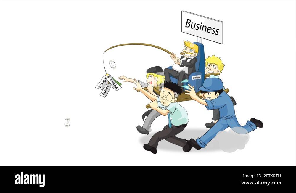 Cartoon business owner boss run business stimulate office workers with ...