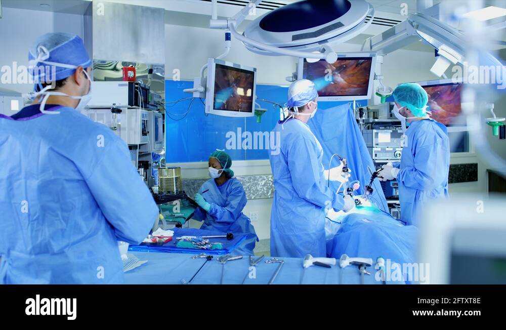 Surgical hospital Laparoscopic Operation carried out by Caucasian male ...