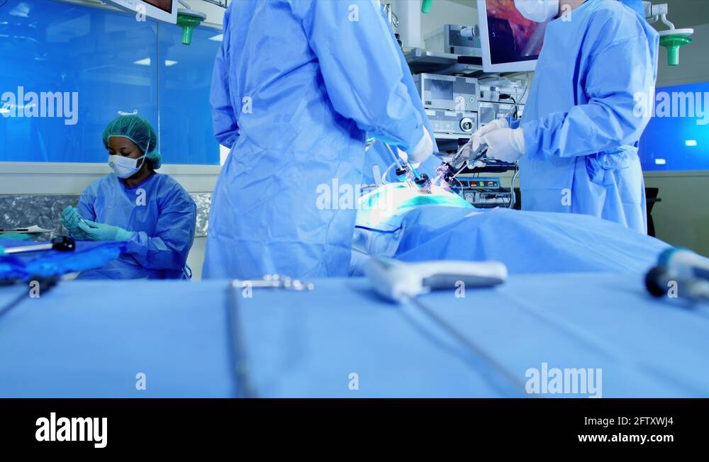 Surgical hospital Laparoscopy Operation carried out by Caucasian male ...