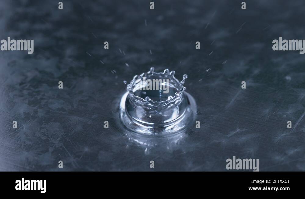 4K Droplet of clean fresh water falling & creating ripples, close up ...