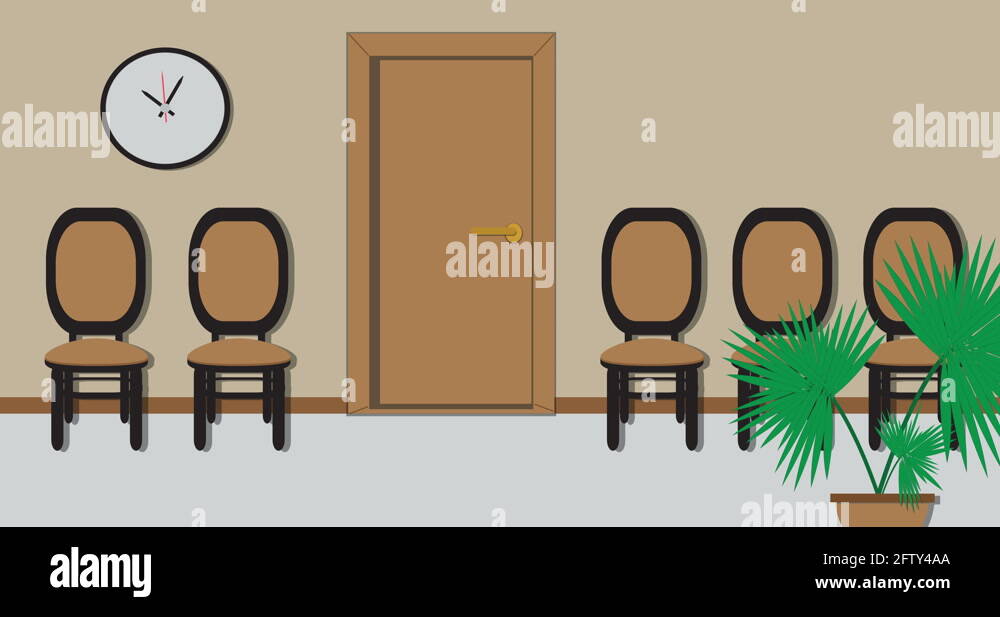 Waiting room interior with furniture, Clock and plant cartoon animation ...