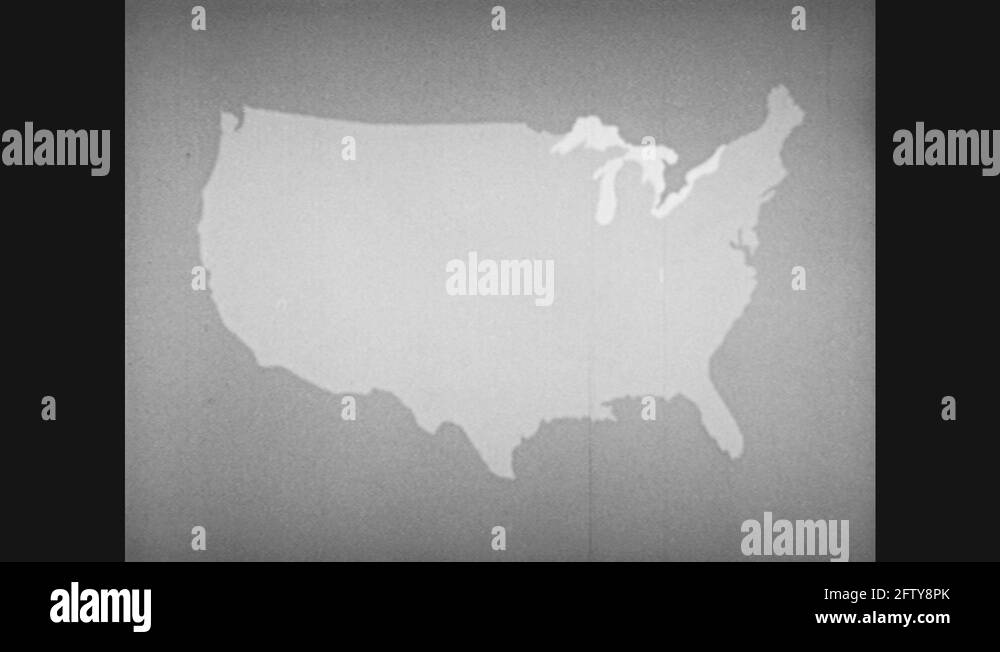1950s: UNITED STATES: animated map of American states. Appliances ...