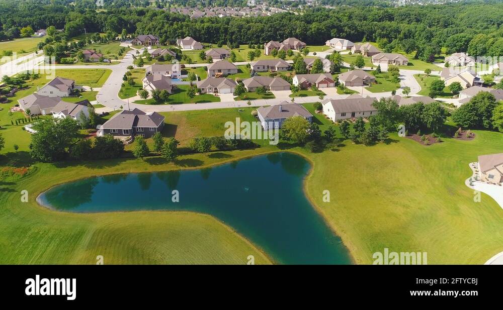 Exceptionally beautiful suburban neighborhoods, mansions, ponds, aerial ...