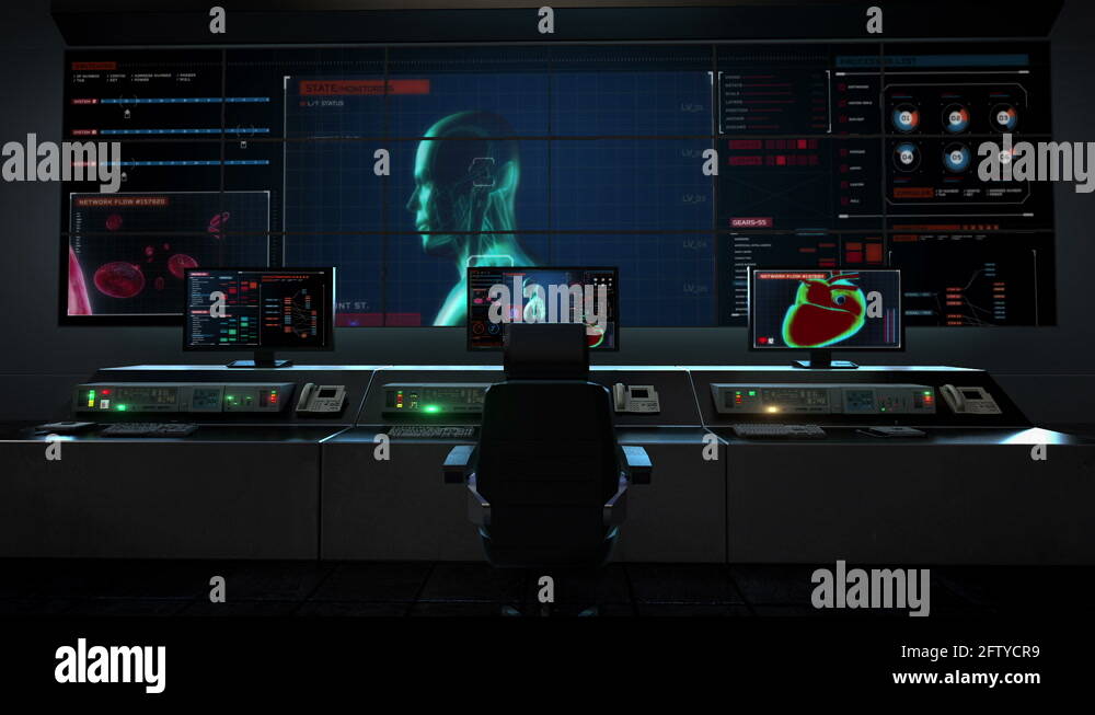 Human medical care center, main control room, Human skeletal, blood ...