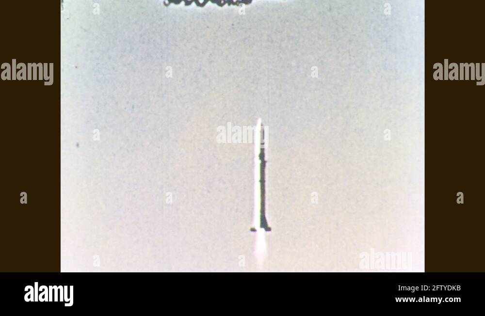 1960s: Rocket flies into sky. Rocket on launch pad. Rocket launches ...