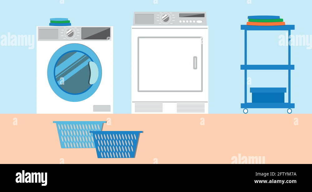 Laundry Room with Washing Machine and Dryer 2D cartoon animation in 4K ...