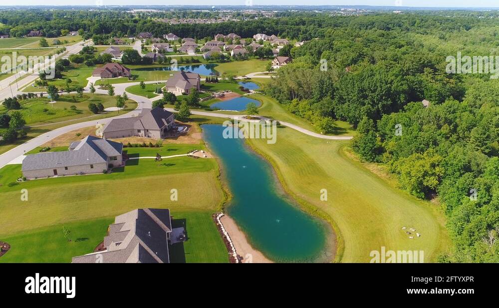 Exceptionally beautiful suburban neighborhoods, mansions, ponds, aerial ...