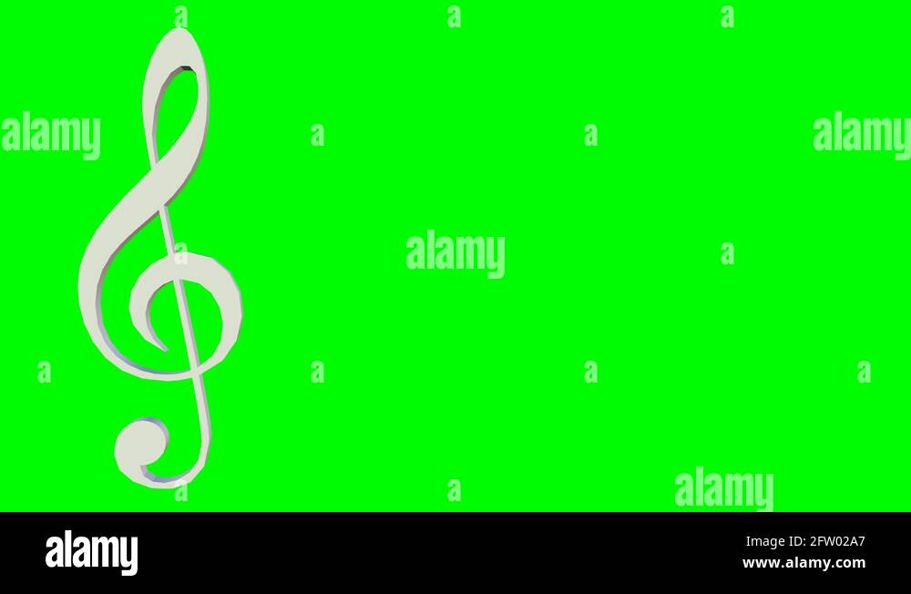 Music animation with treble clef swinging on the score sheet, the notes ...