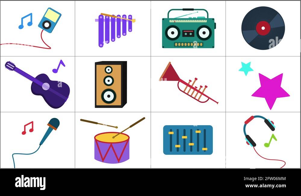 Cartoon animation of Music Icons Background Loop. Music & Entertainment ...