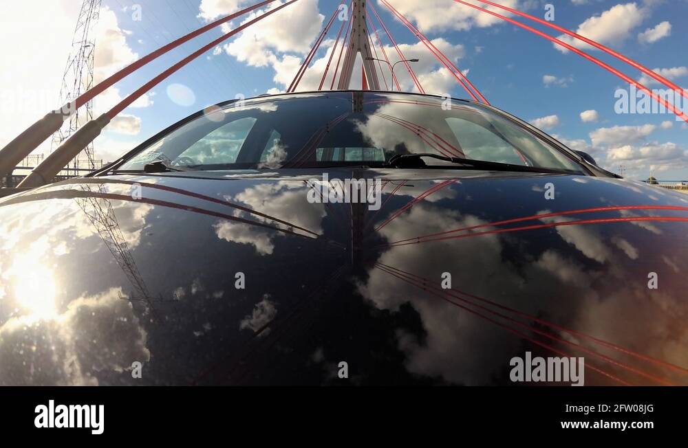 Driving Under Modern Cable-Stayed Bridge Front View Stock Video Footage ...