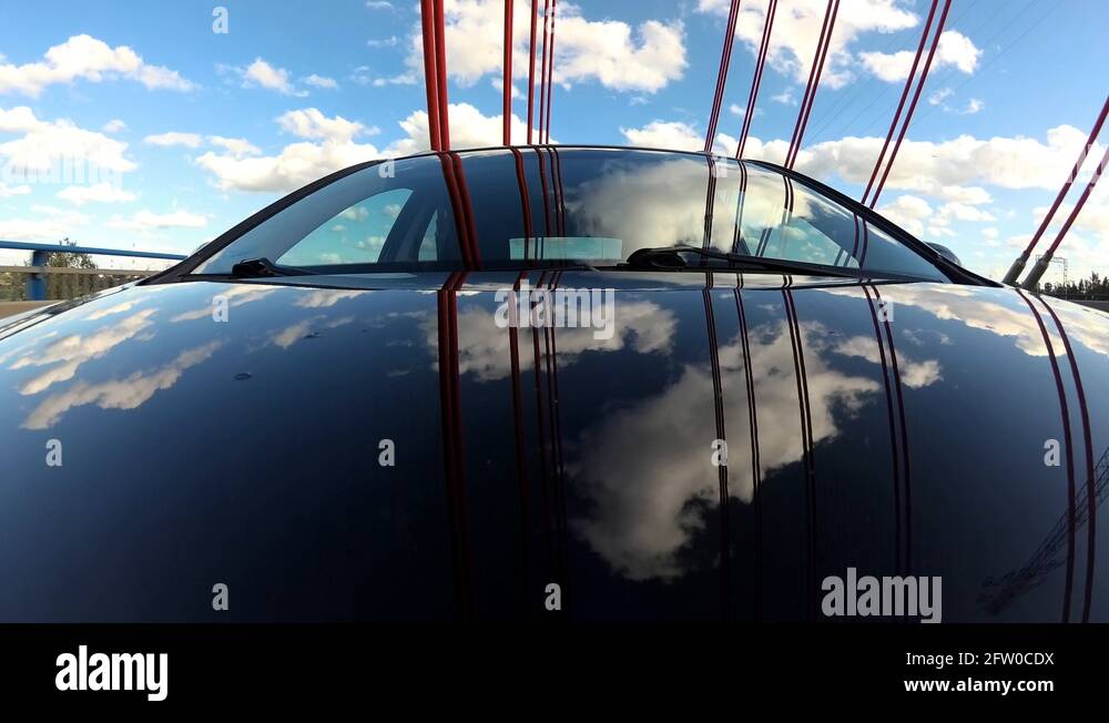 Driving Under Modern Cable-Stayed Bridge Front View Stock Video Footage ...