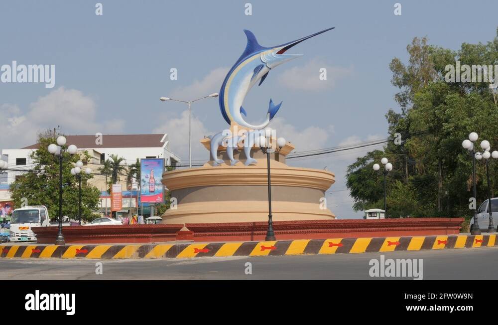 Marlin fish statue on roundabout,Sihanoukville,Cambodia Stock Video ...