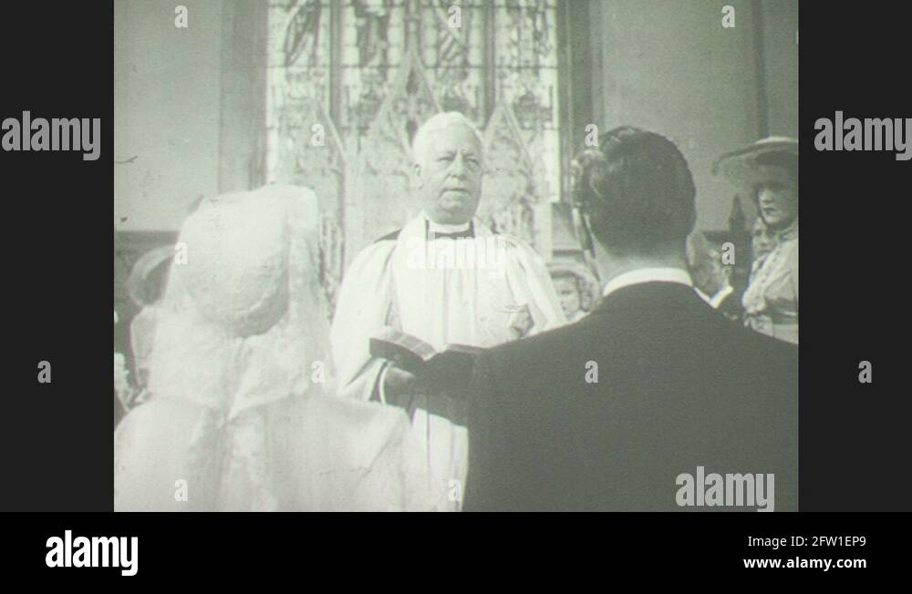 1950s: Priest marries young man and woman. Family picnics at river. Men ...