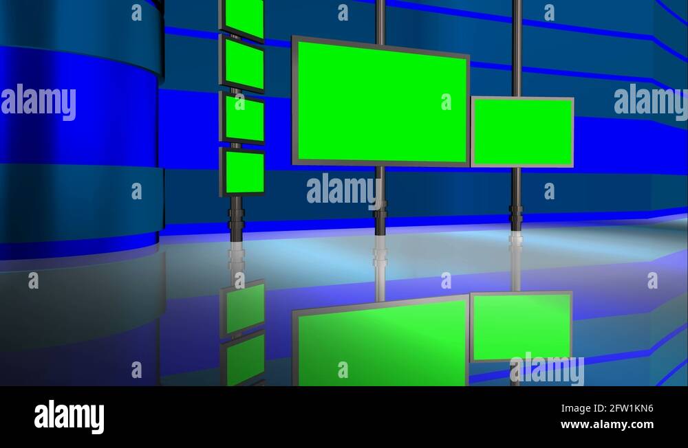 Animated chroma key green shiny virtual set from all camera angles ...