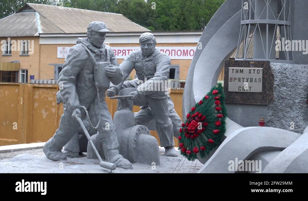 Zoom out memorial to the liquidators of Chernobyl disaster Stock Video ...