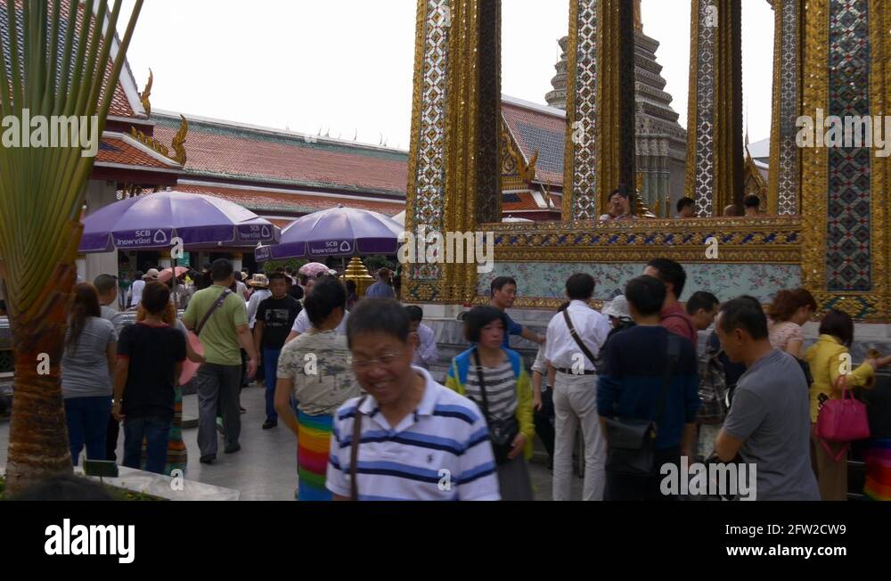 day bangkok wat phra kaew temple front entrance panorama 4k thailand ...