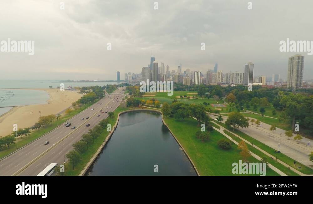 Chicago skyline from Lincoln Park Aerial 5 Stock Video Footage - Alamy