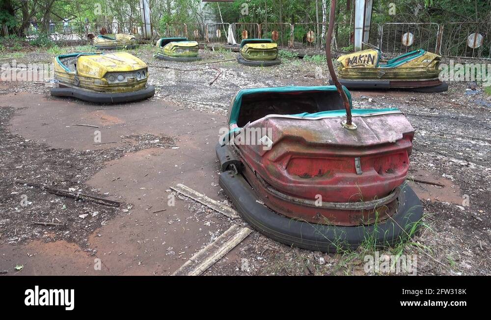 Old car ride attraction in the Pripyat amusement park 3 Stock Video ...