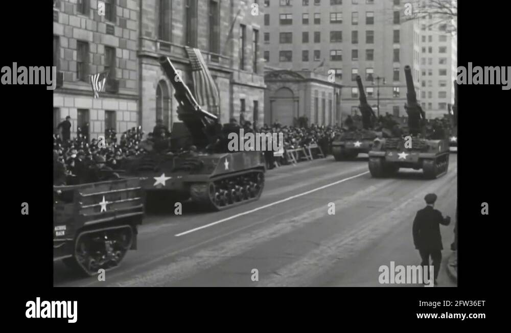 WWII US - Artillery drive at Victory Parade 1946 Stock Video Footage ...