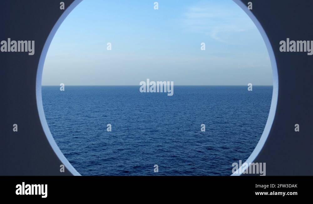 Zoom Out Through Cruise Ship's Porthole Over Ocean Horizon Stock Video ...
