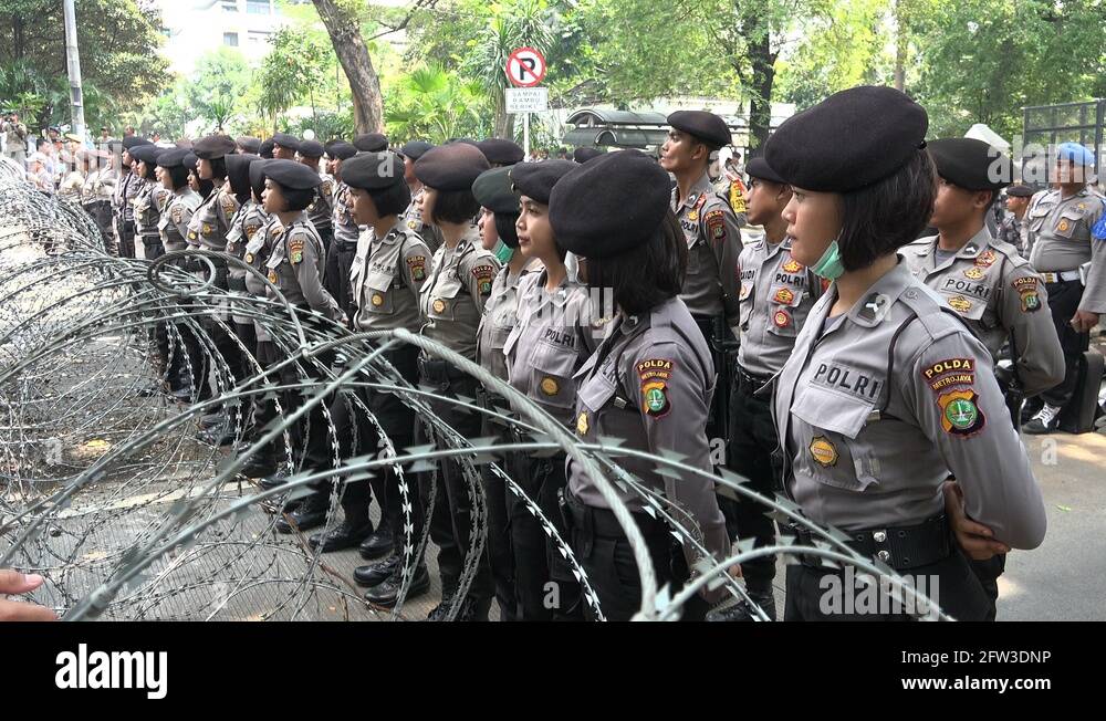 Asian female riot police officers line streets Jakarta to prevent ...
