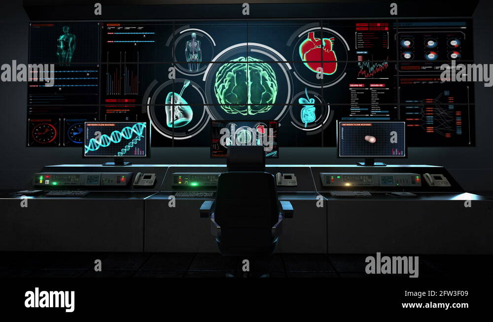 Human medical care center, control room, Scanning Brain in digital ...