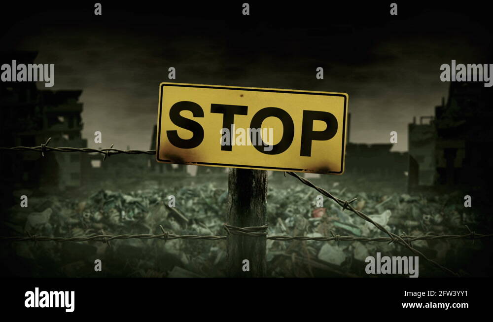 Stop sign. Matte painting animation. Post apocalyptic scene Stock Video ...