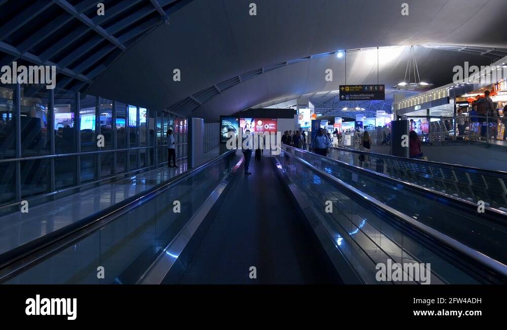 singapore changi airport night illuminated travelator ride panorama 4k ...