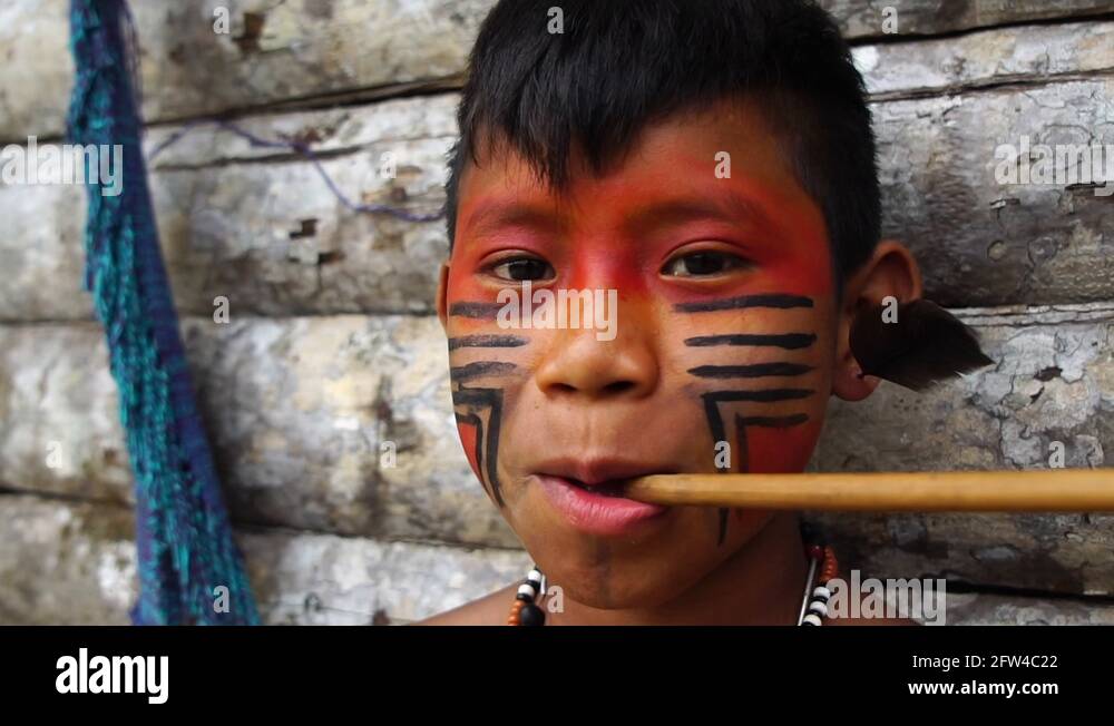 Indigenous Young Guy Smoking Pipes in a Tupi Guarani Tribe, Brazil ...