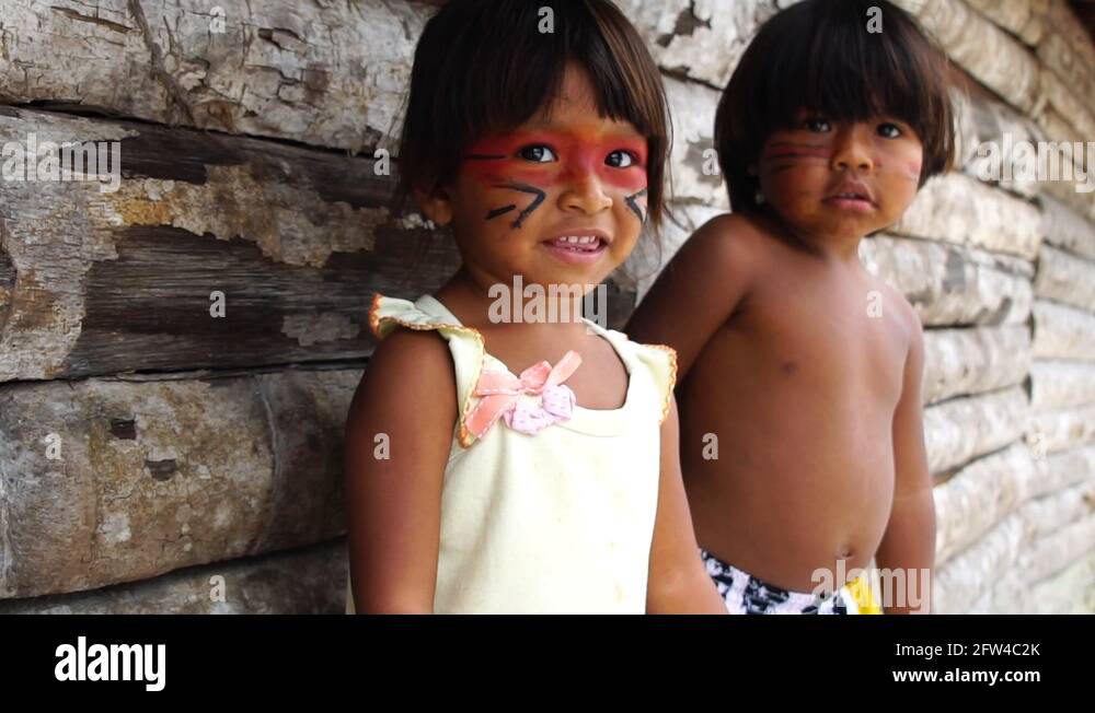 Cute Native Brazilian Child from Tupi Guarani Tribe, Brazil Stock Video ...