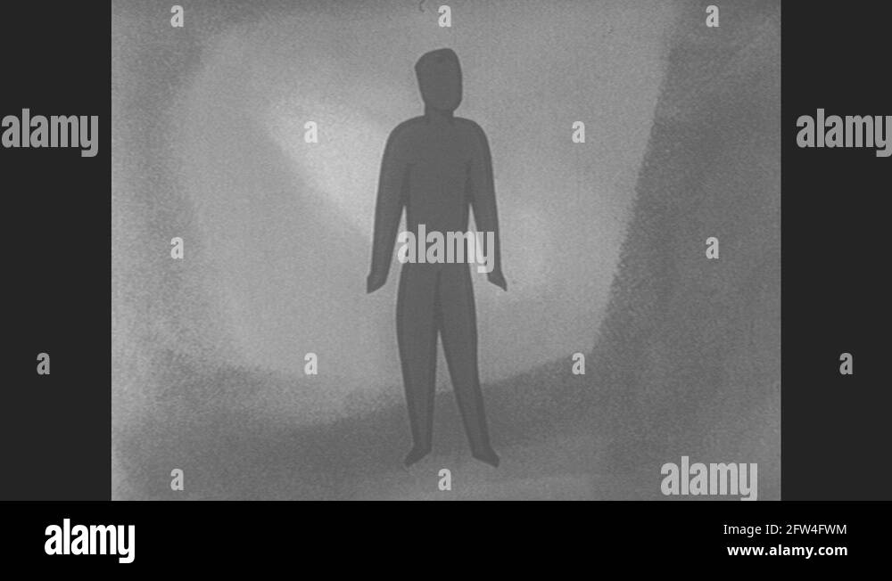1950s: Illustration of silhouette of a boy's body is transformed into a ...