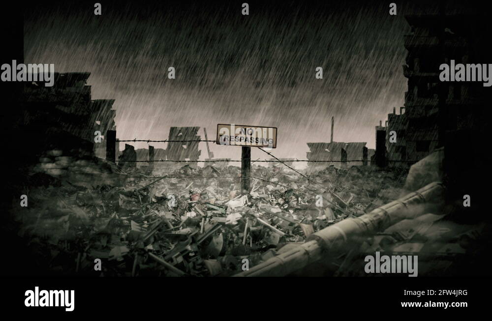 No trespassing sign. Animated scene with rain Stock Video Footage - Alamy