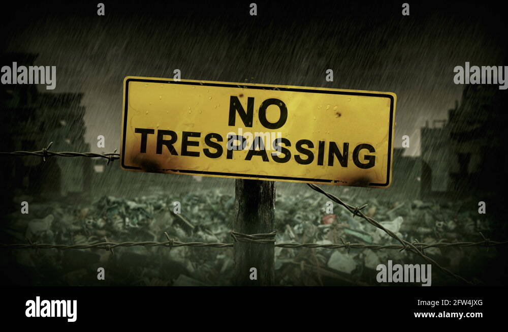 No trespassing sign in the rain. Matte painting animation. Post ...